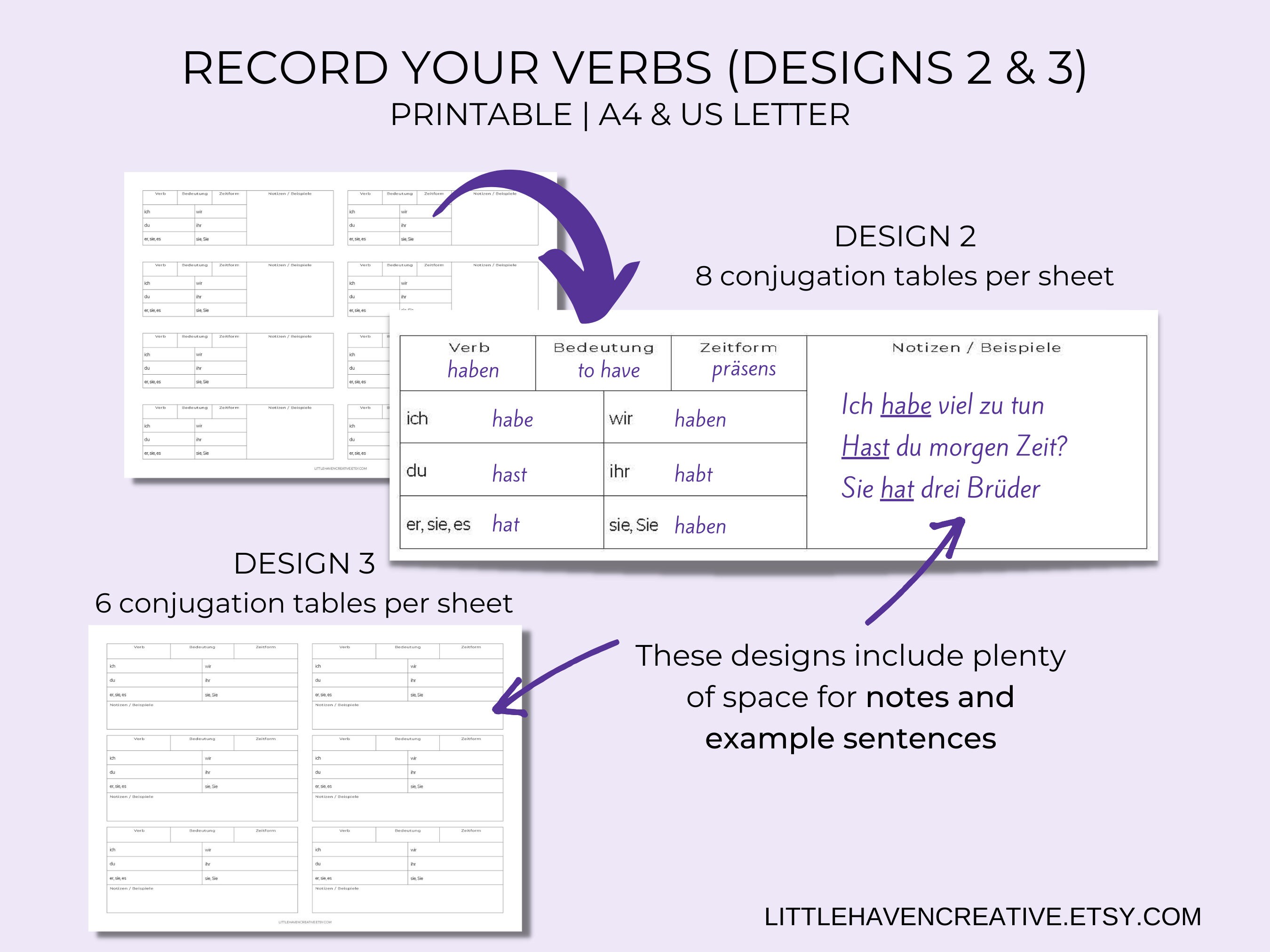 German Verb Practice Landscape Horizontal Verb Study and Practice Pack ...