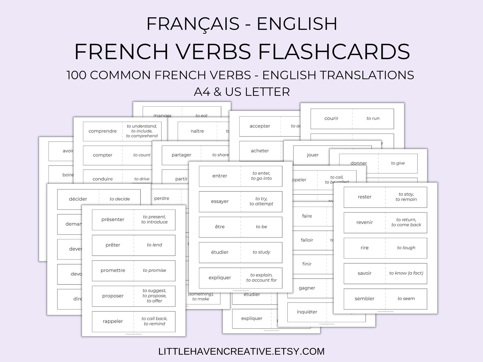 100 Common French Verbs Flashcards Blank Flashcards | Etsy