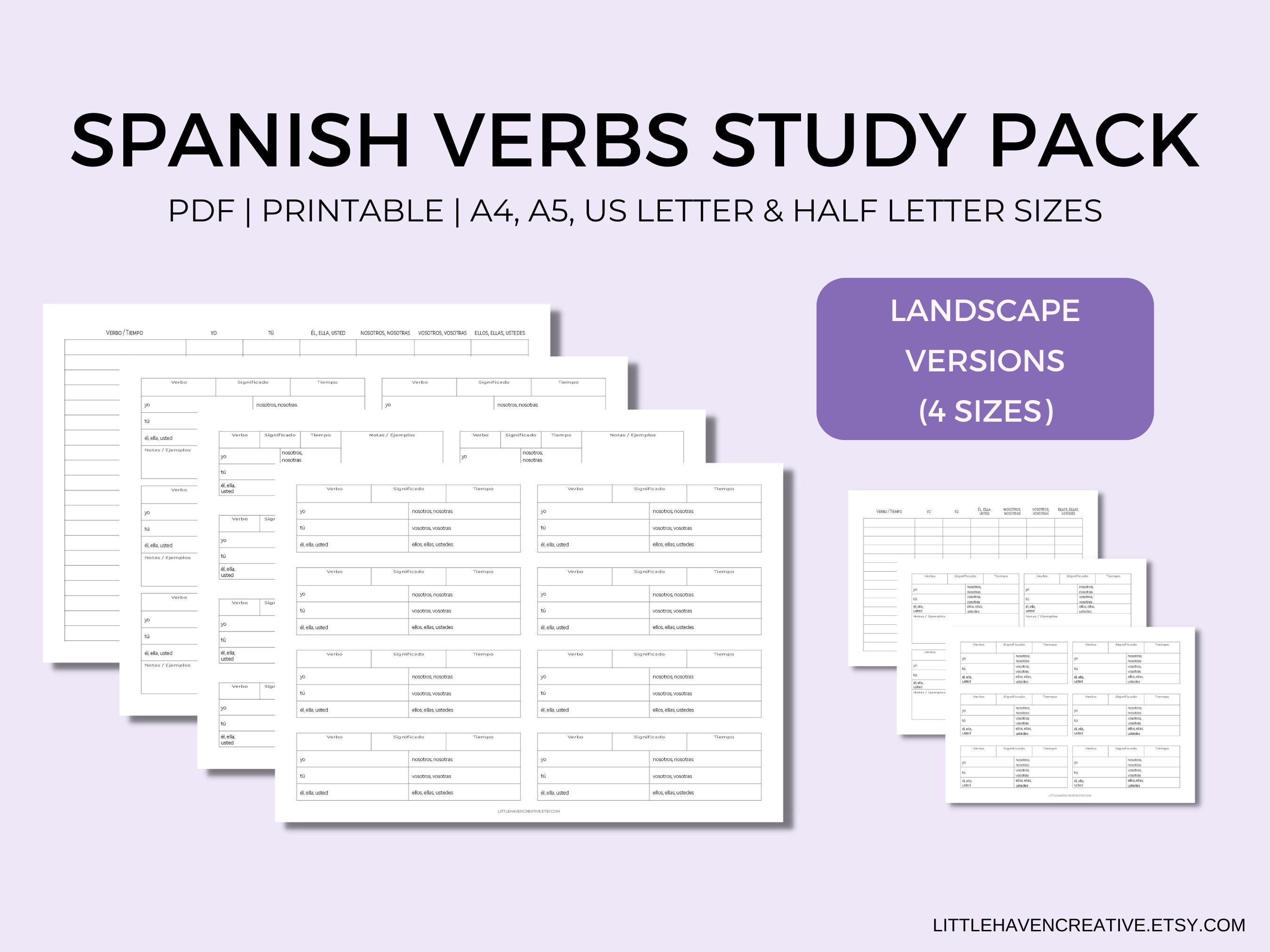 Spanish Verb Practice | Landscape Horizontal | Verb Study and Practice ...