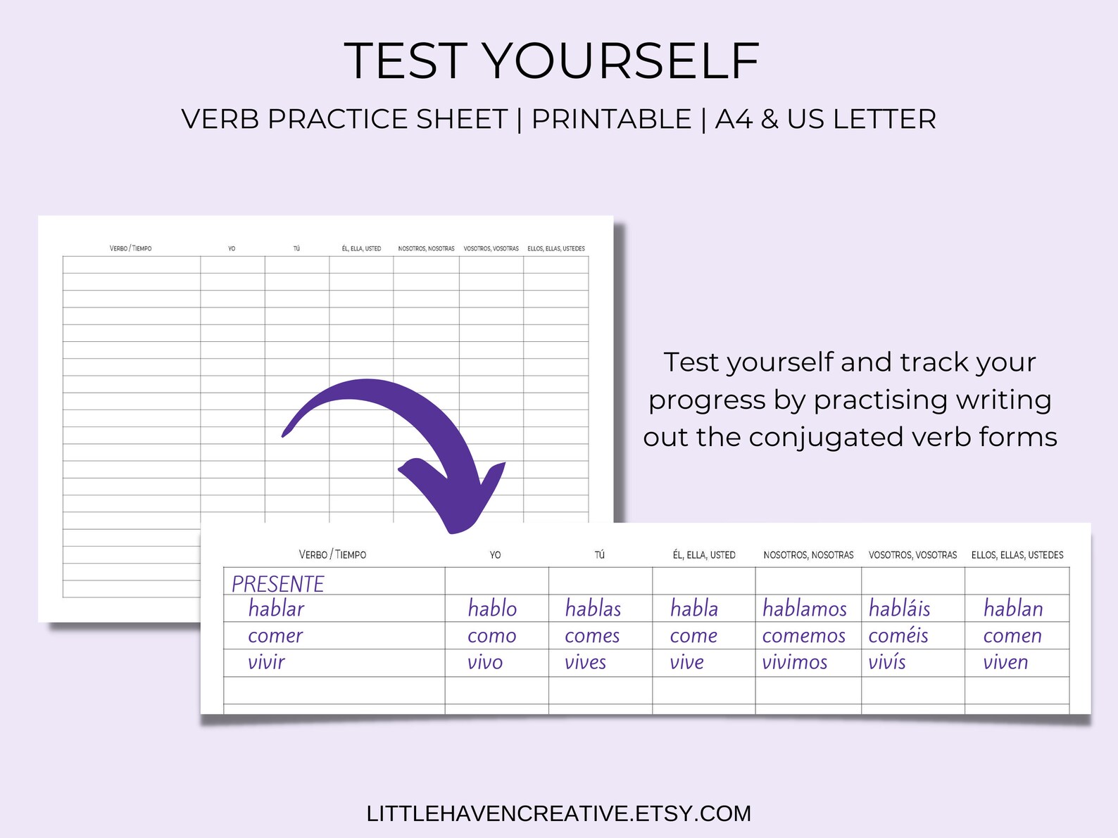 Spanish Verb Practice | Landscape Horizontal | Verb Study and Practice ...