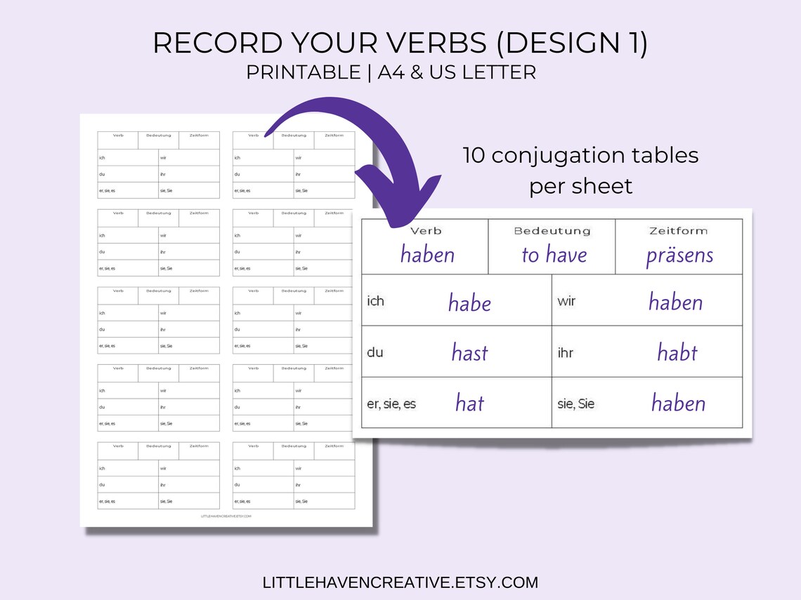 German Verb Practice Verb Study and Practice Pack Portrait - Etsy