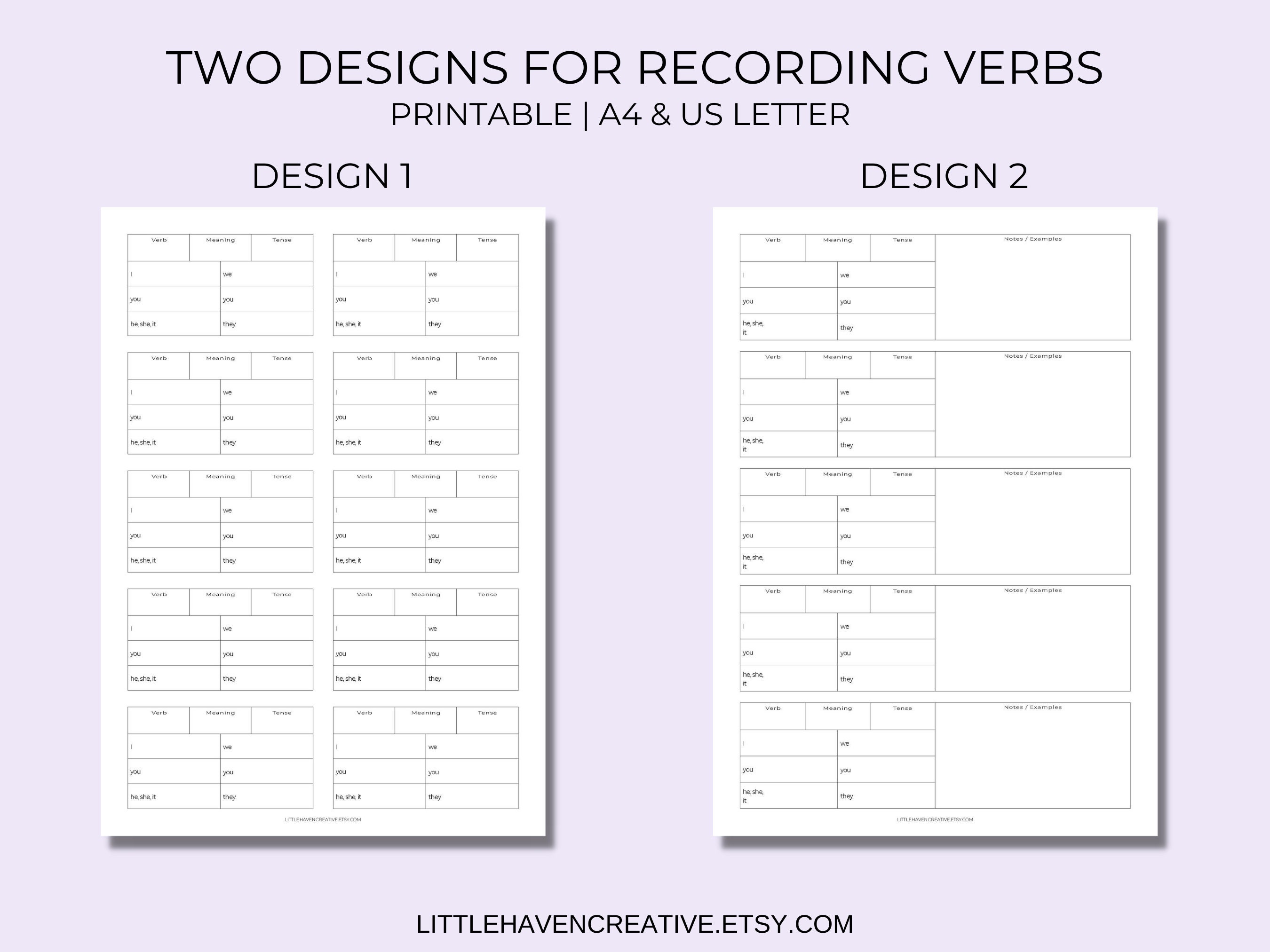 English Verb Practice Study and Practice Pack Conjugation Tables ...