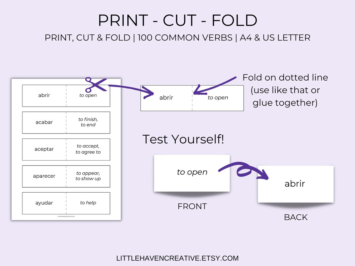 100 Common Spanish Verbs Flashcards Blank Flashcards - Etsy UK