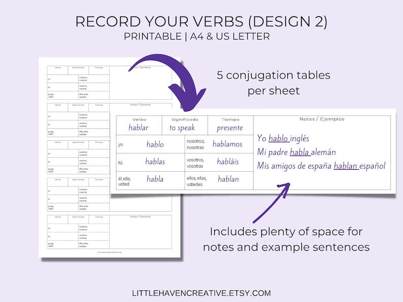 Spanish Verb Practice Pack | Study and Practice Templates | Conjugation ...