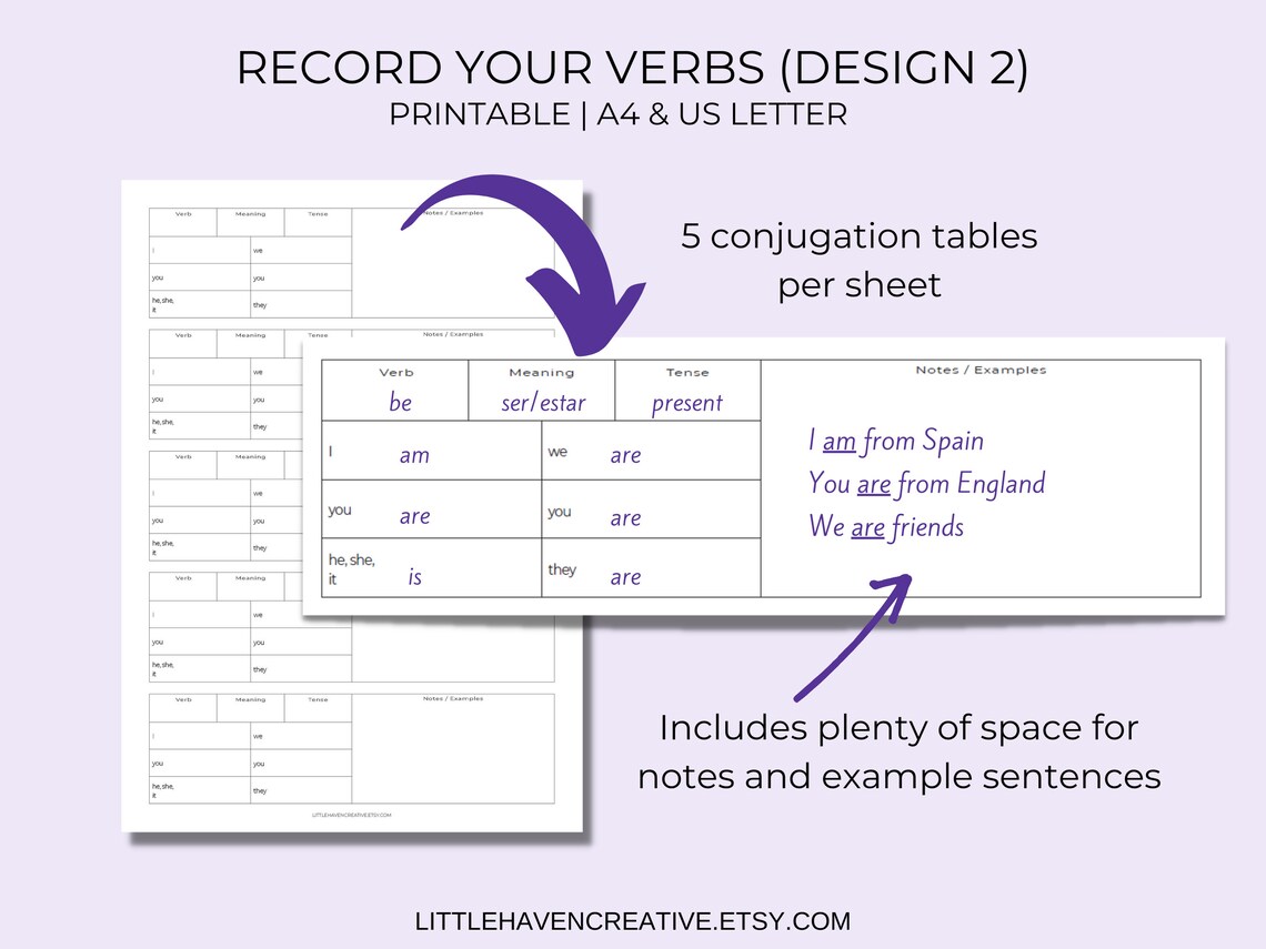 English Verb Practice Study and Practice Pack Conjugation Tables ...