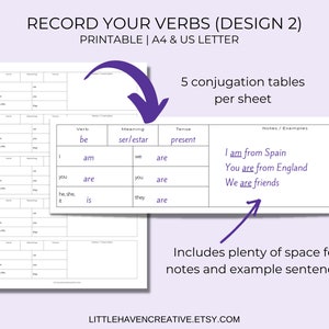 English Verb Practice | Study and Practice Pack | Conjugation Tables ...