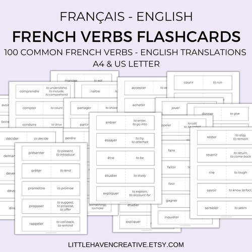 100 Common French Verbs Flashcards Blank Flashcards - Etsy UK