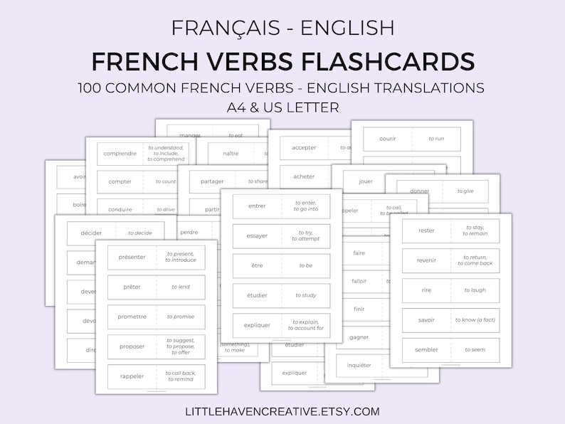 100 Common French Verbs Flashcards | Blank Flashcards Templates ...