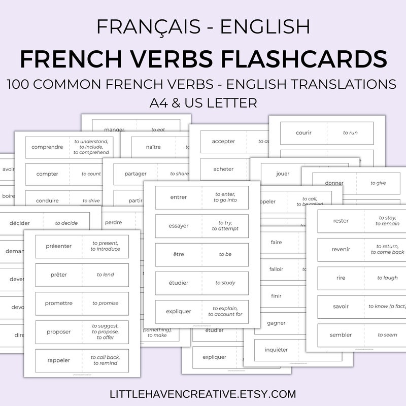 French Flashcards Printable - Etsy
