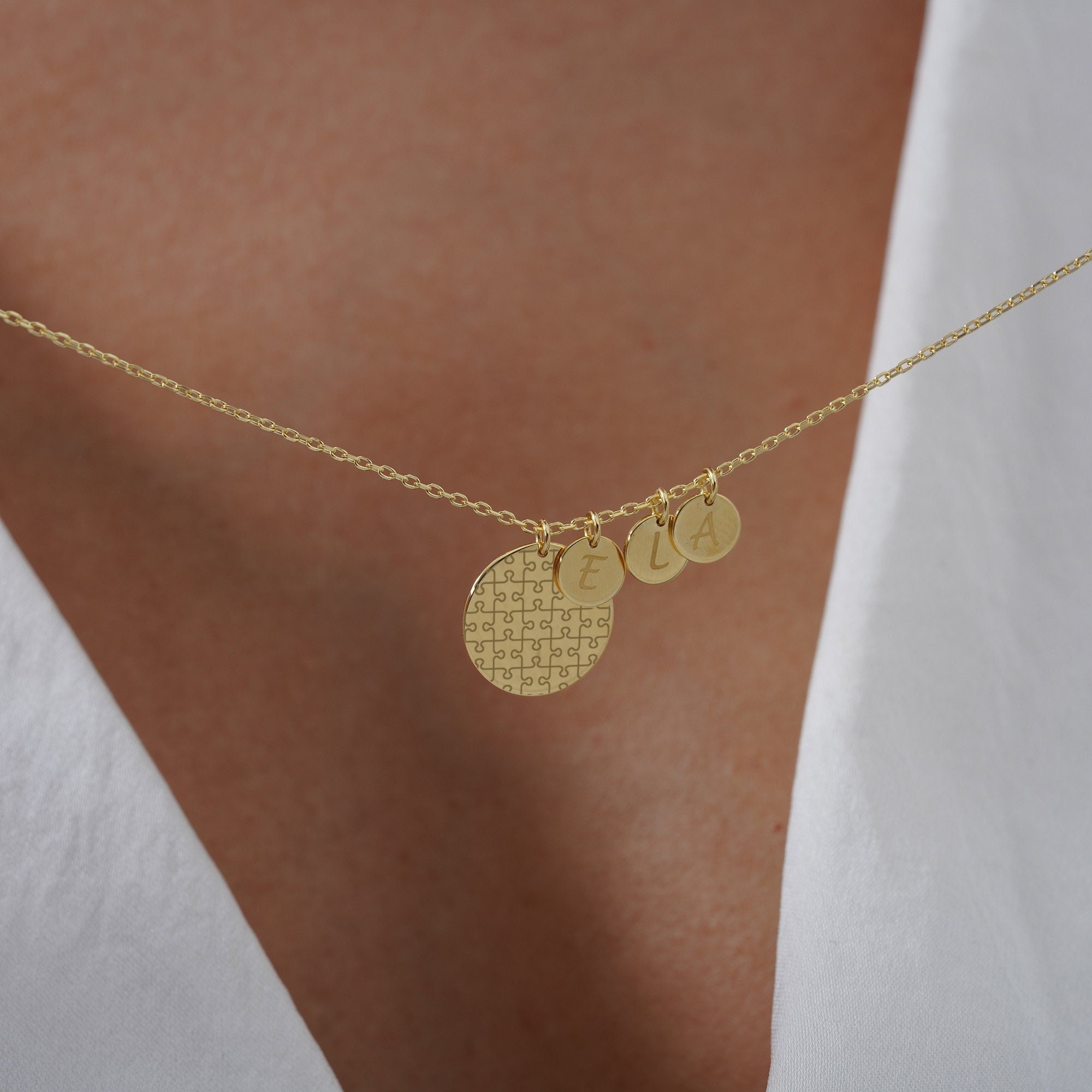 Autism Awareness Necklace Puzzle Disc Autism Jewelry, 14k Gold Initial ...