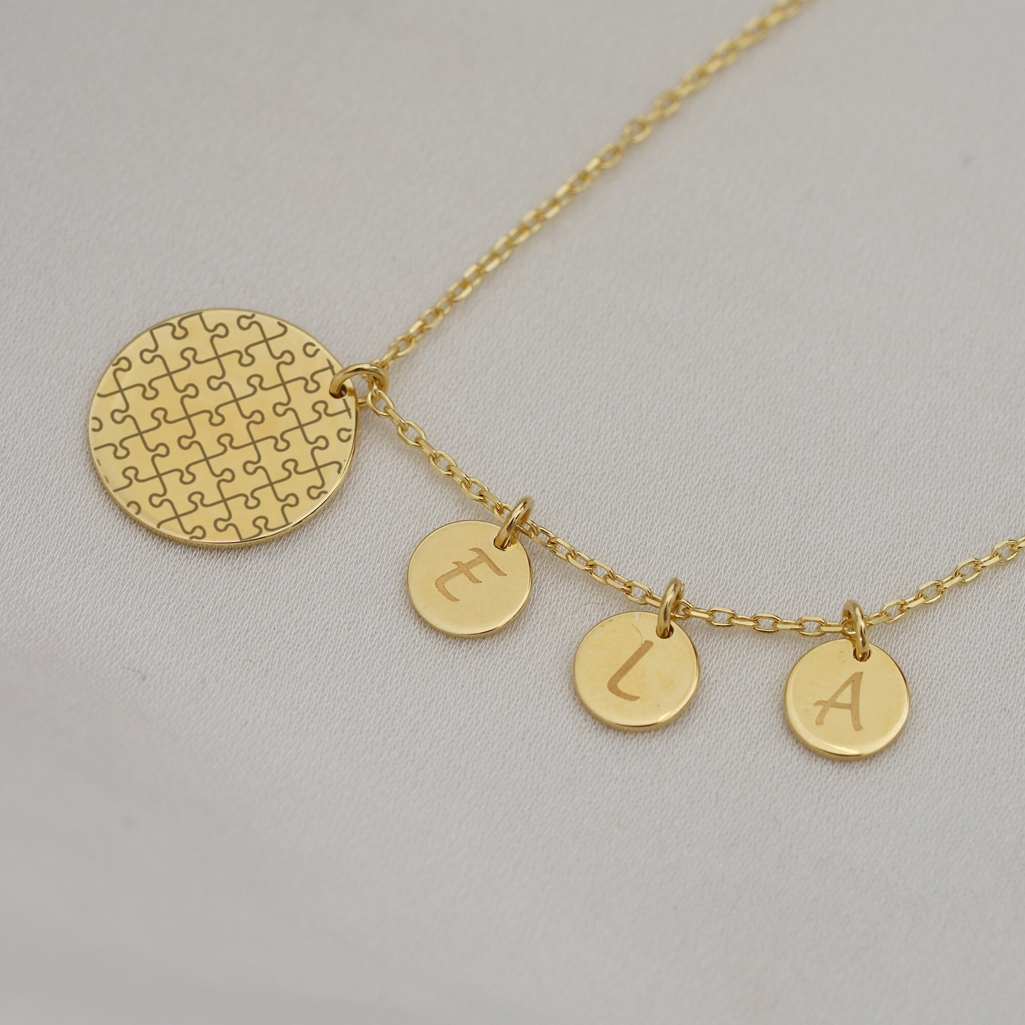 Autism Awareness Necklace Puzzle Disc Autism Jewelry, 14k Gold Initial ...