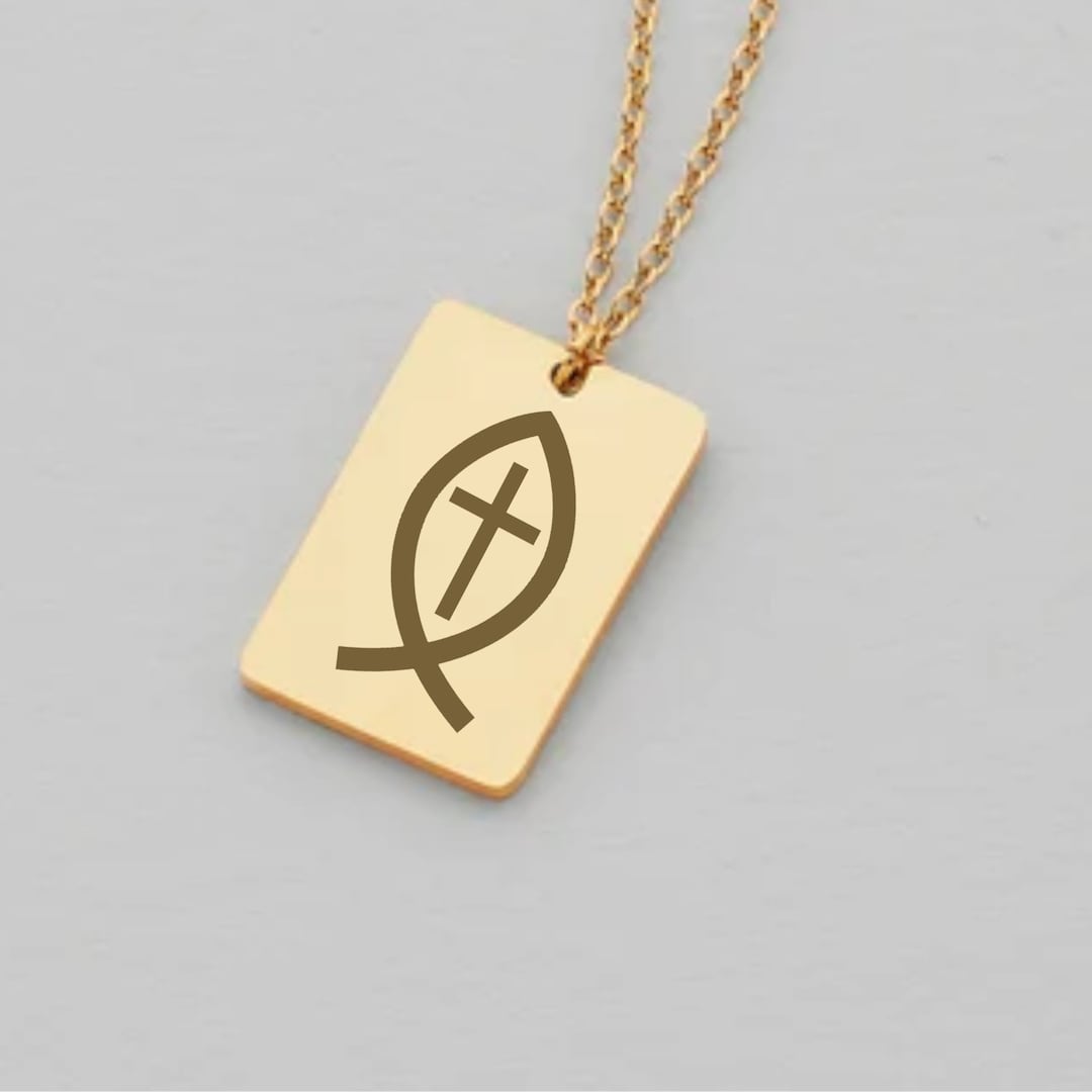 Personalized Ichthus Necklace, Silver Ichthus Fish Pendant, Christian ...
