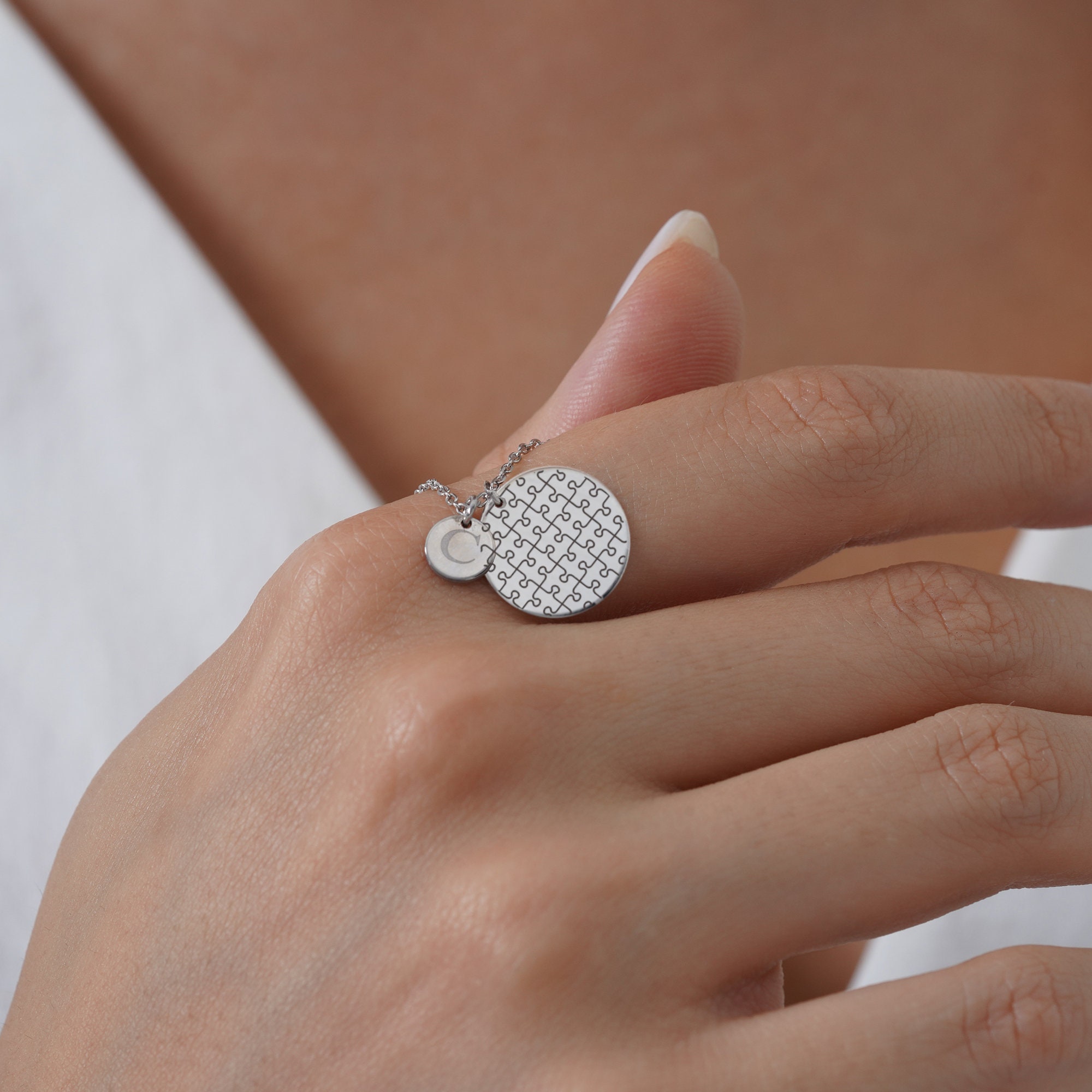 Autism Awareness Necklace Puzzle Disc Autism Jewelry 14k Gold | Etsy