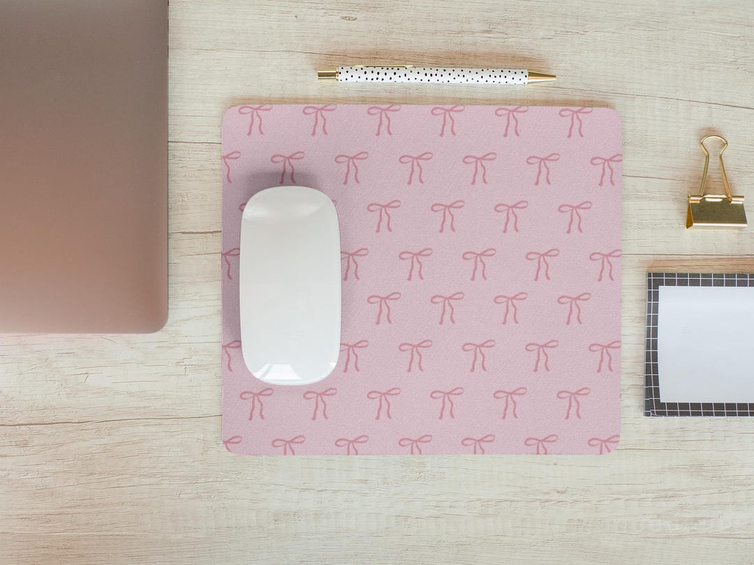 Chic Pink Bow Mouse Pad Cute Office Desk Accessory, Gift for Her ...
