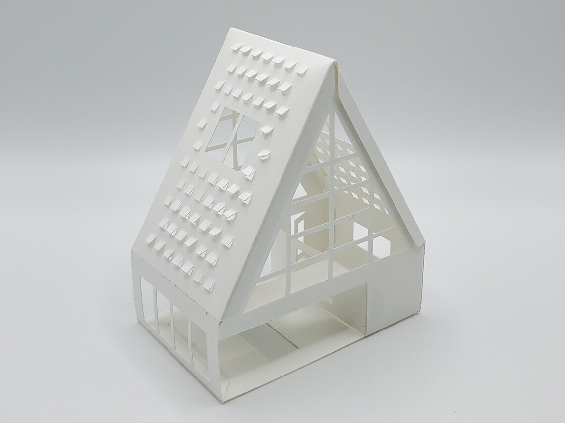 3D Paper House SVG A-frame Cabin With Stair Holiday Ornament - Etsy