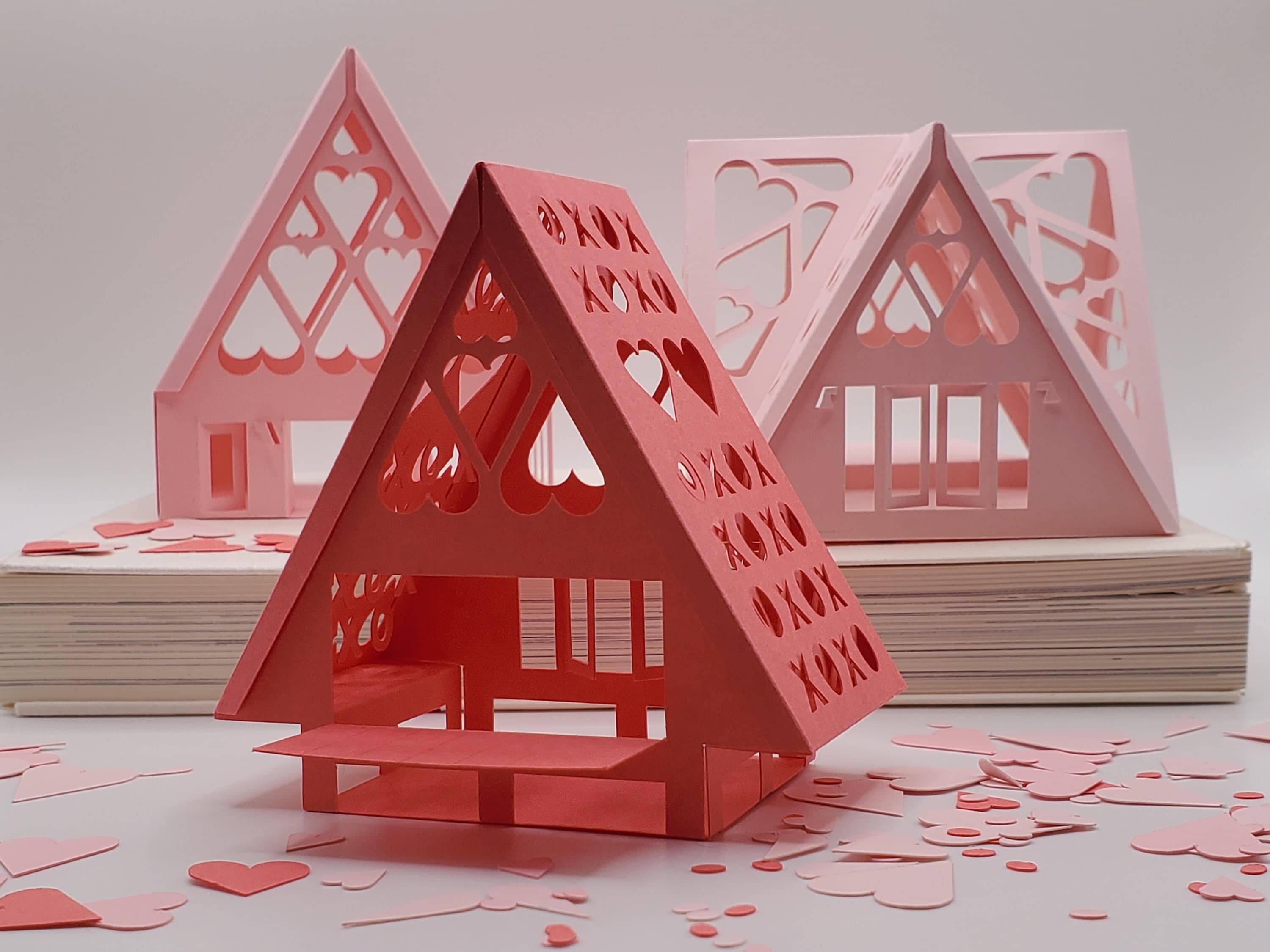 Valentine's Day 3D Paper House SVG Bundle, A-frame Cabin With Deck ...