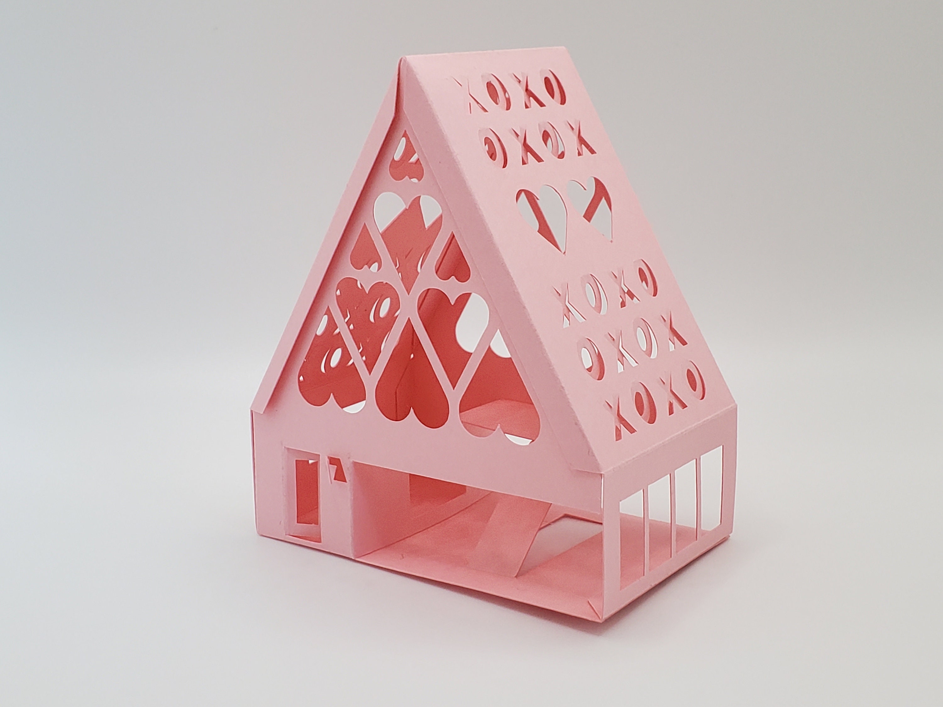 Valentine's Day 3D Paper House SVG Bundle, A-frame Cabin With Deck ...