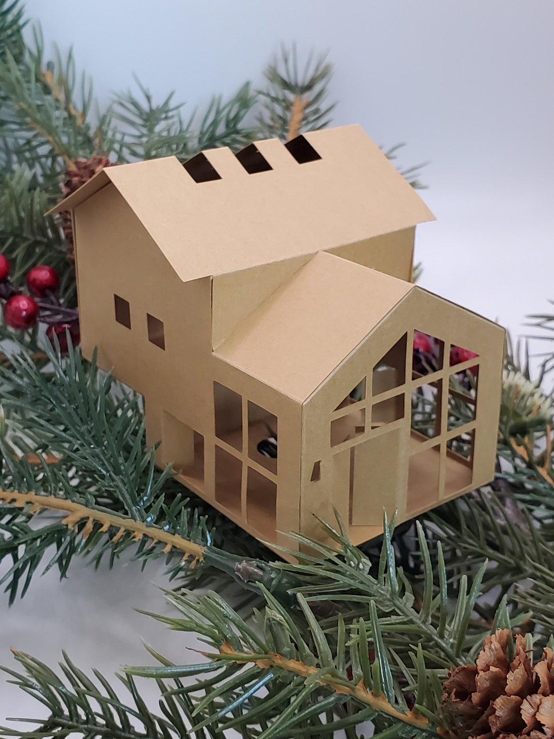 3D Paper House SVG, Modern Barn With Split-level, Holiday Ornament and ...