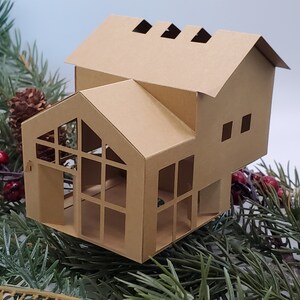3D Paper House SVG, Modern Barn With Split-level, Holiday Ornament and ...