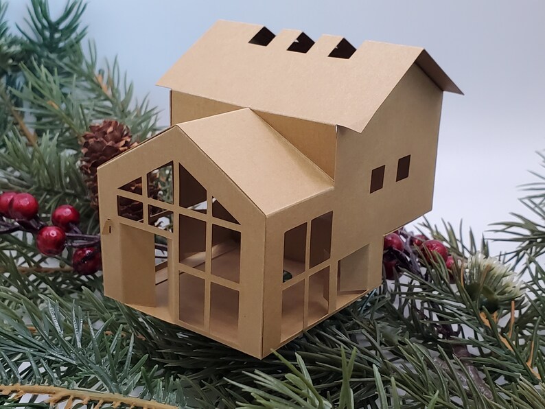 3D Paper House SVG, Modern Barn With Split-level, Holiday Ornament and ...