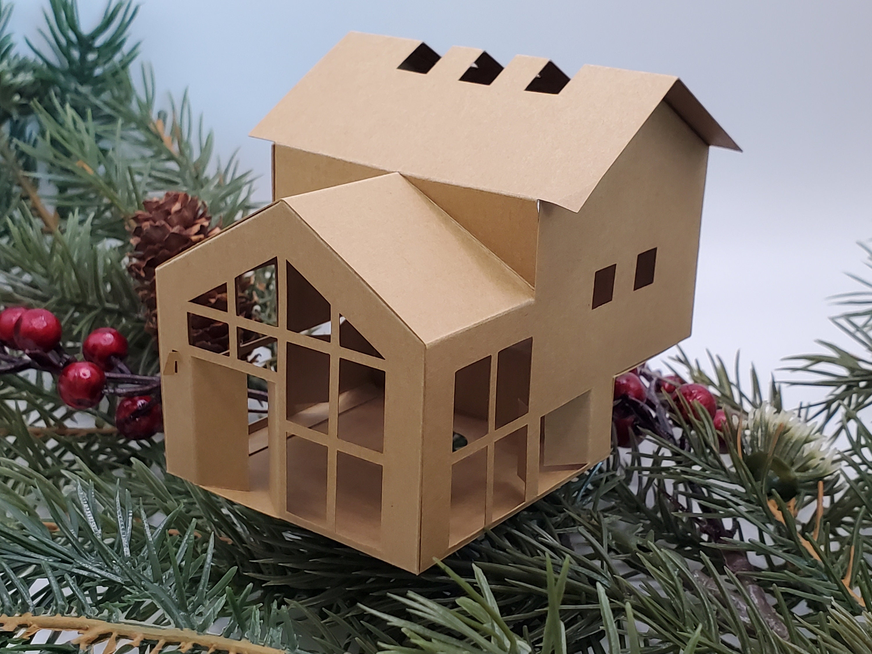 3D Paper House SVG, Modern Barn With Split-level, Holiday Ornament and ...