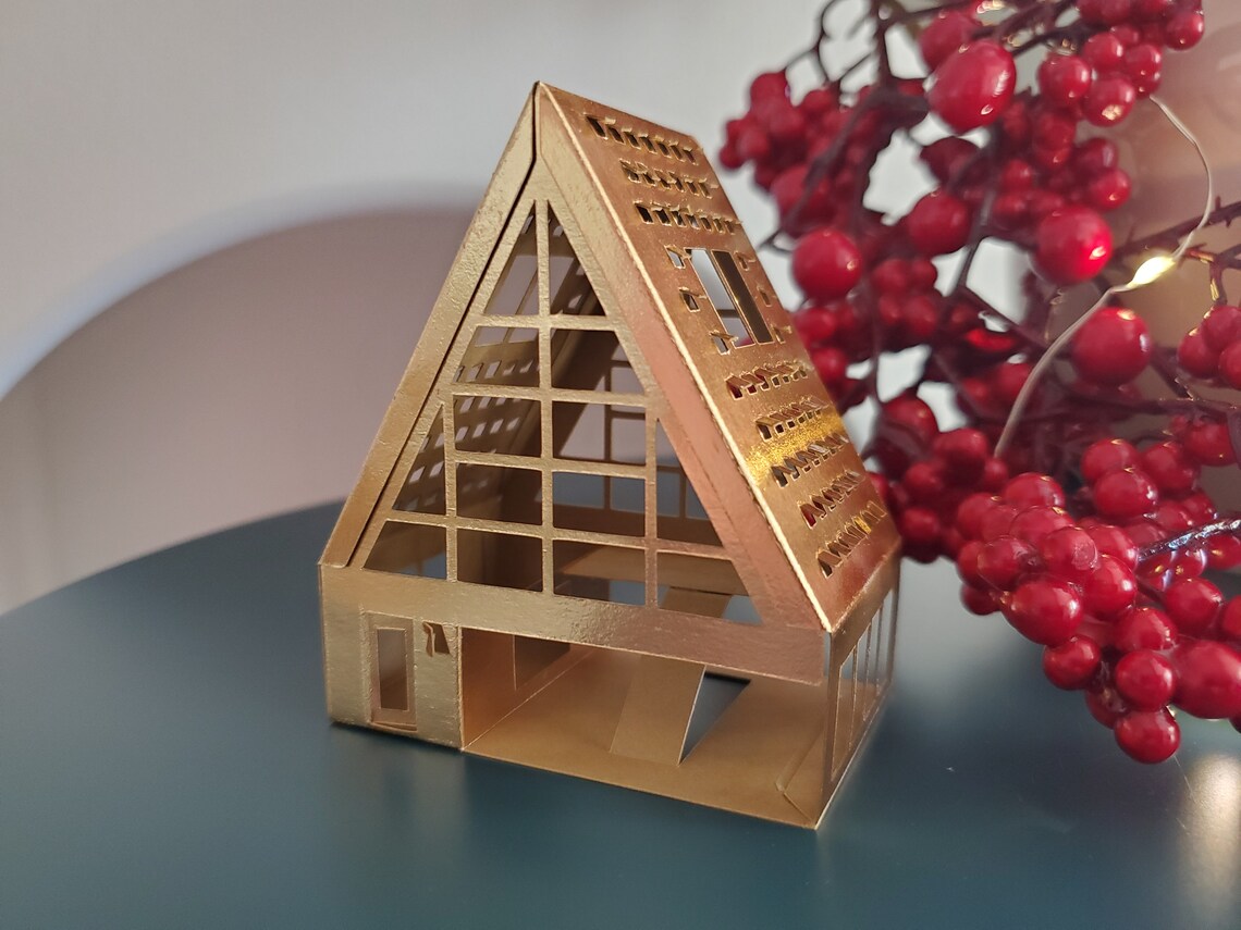 3D Paper House SVG A-frame Cabin With Stair Holiday Ornament - Etsy