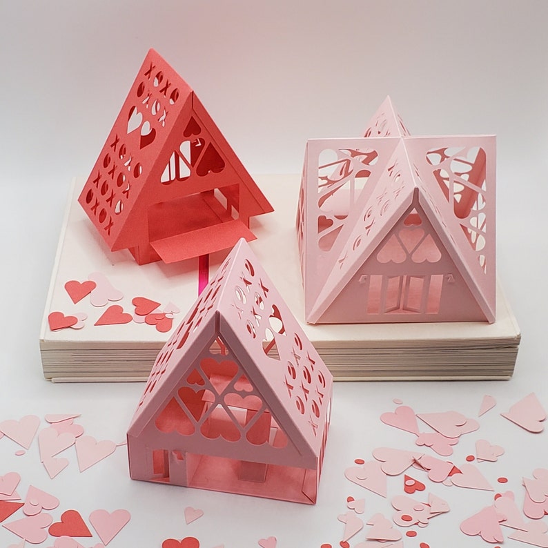 Valentine's Day 3D Paper House SVG Bundle, A-frame Cabin With Deck ...