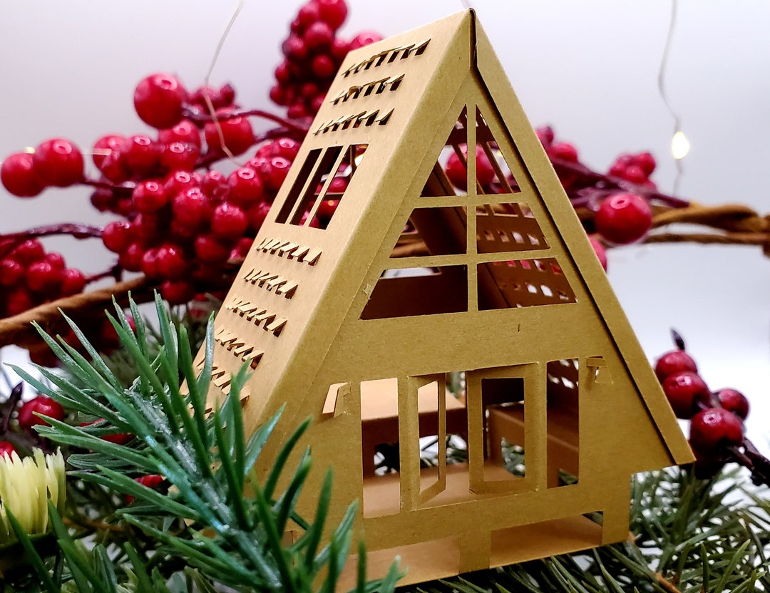 3D Paper House SVG, A-frame Cabin With Deck, Holiday Ornament and Decor ...