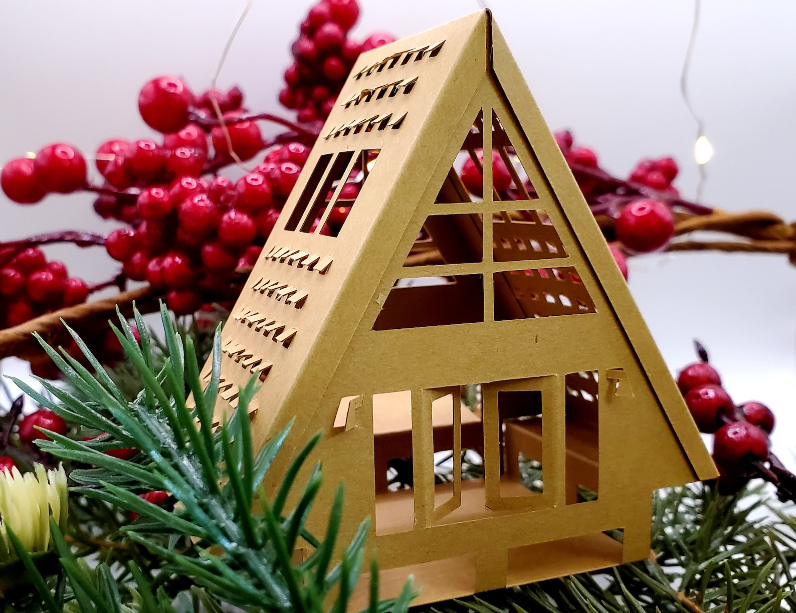 3D Paper House SVG, A-frame Cabin With Deck, Holiday Ornament and Decor ...