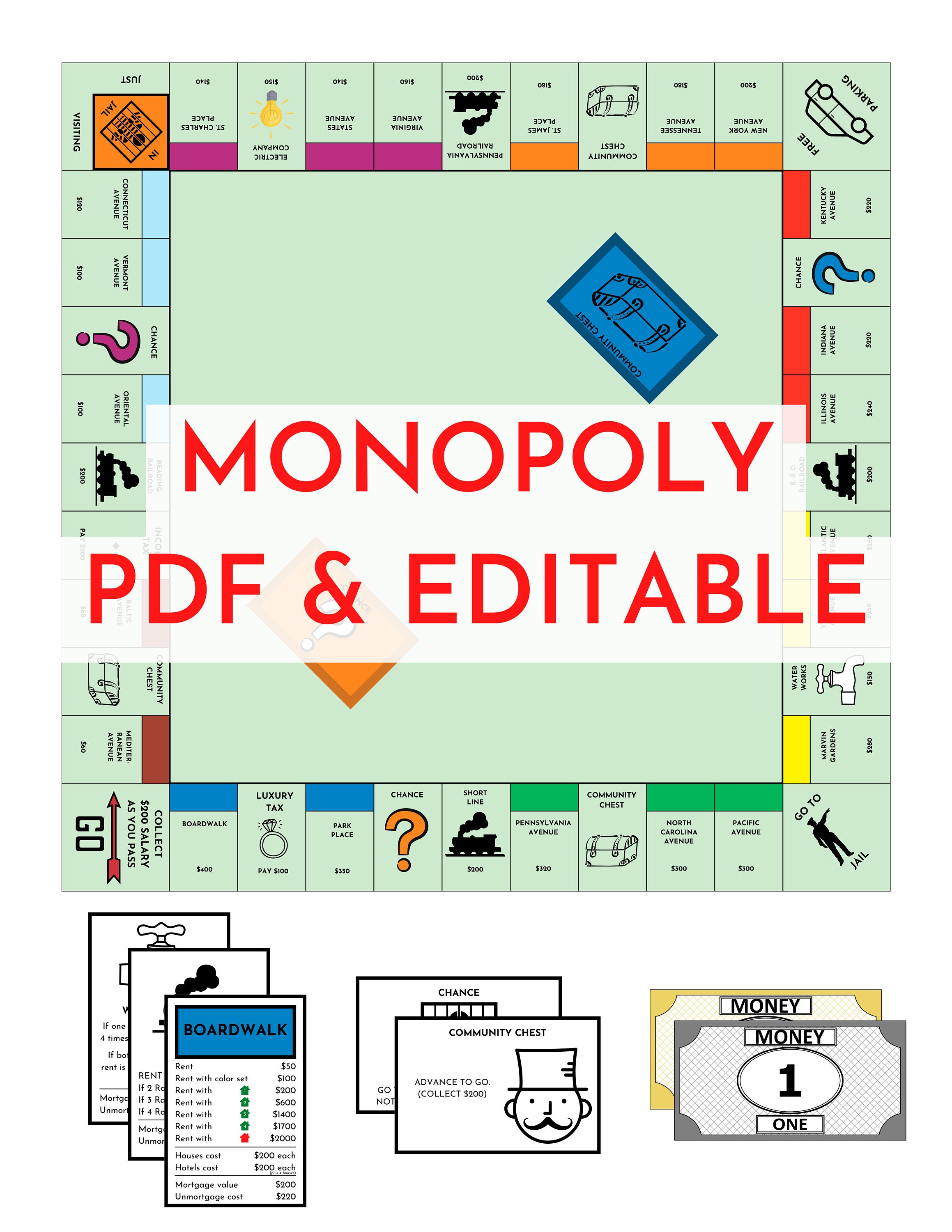 Printable Monopoly PDF & Editable in Canva - Etsy Printable Monopoly PDF & Editable in Canva - Etsy