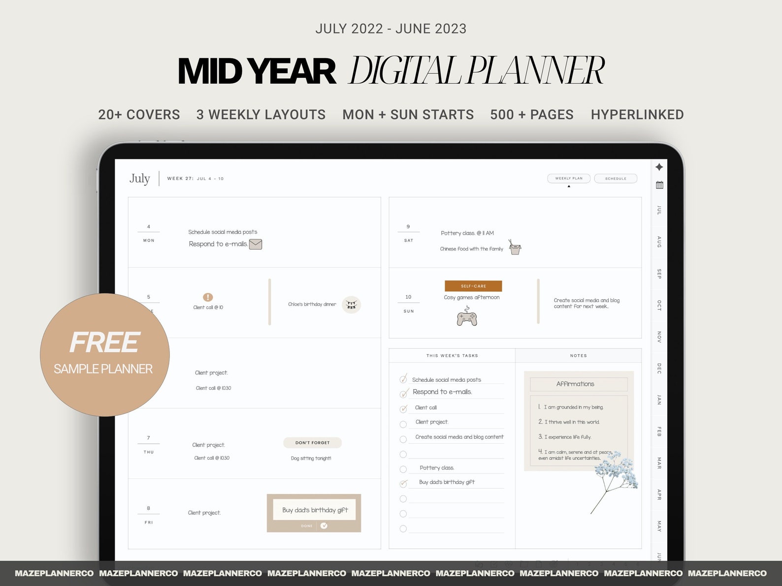 2022 2023 Digital Planner Mid Year Digital Planner - Etsy UK