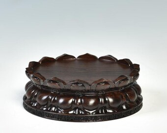 A Pair of Chinese Pure Hand-carved Rosewood Round Vase Base Flower ...