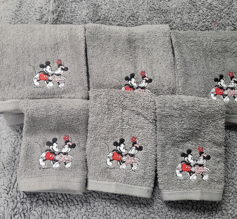 Mickey and Minnie Gray Towels - Etsy