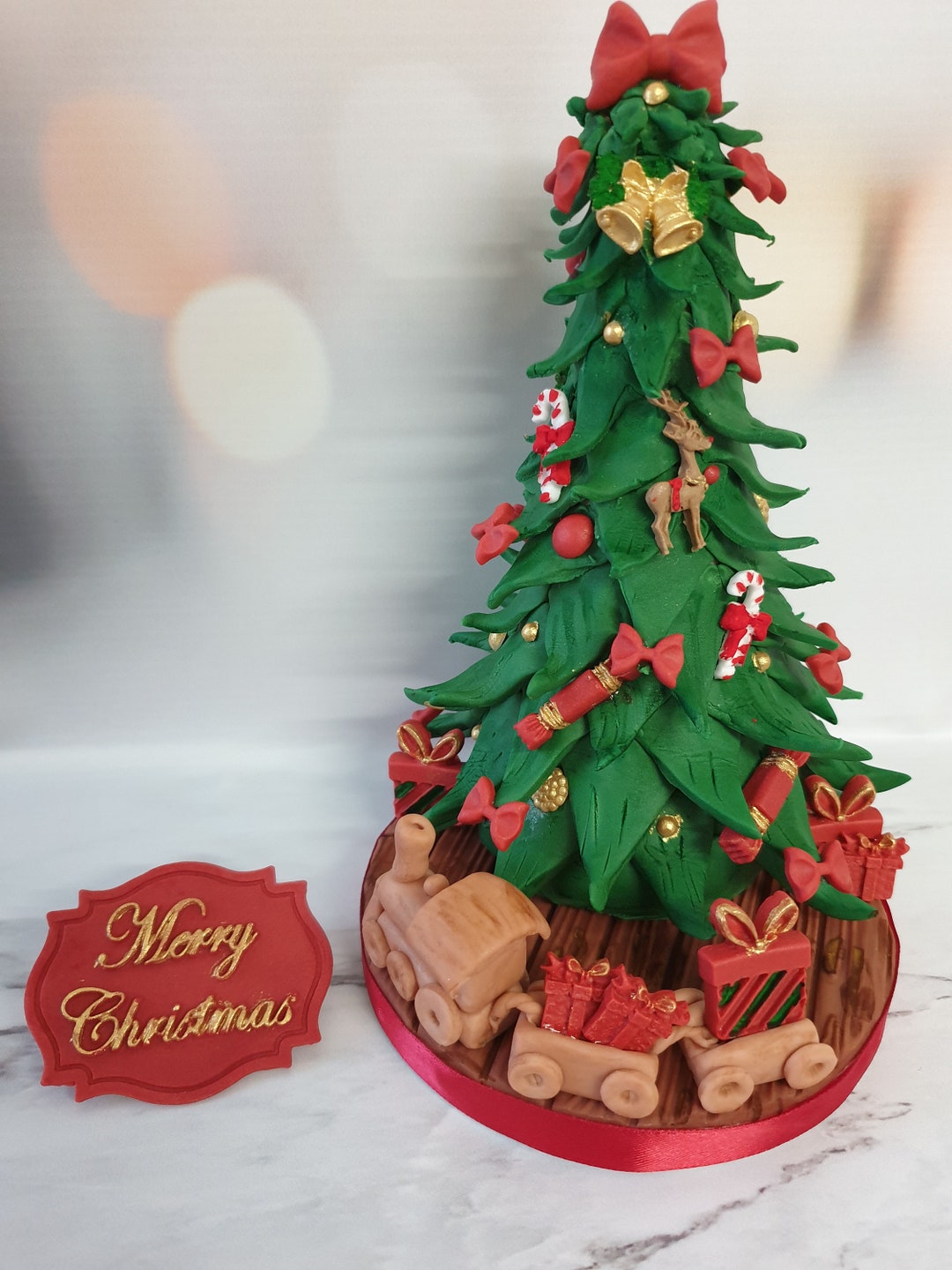 Edible Fondant Christmas Tree Scene Cake Topper Decoration - Etsy