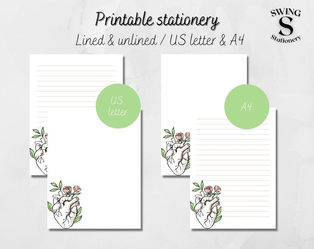 Hearts Printable Writing Paper, Downloadable Heart Design Paper, Pastel ...