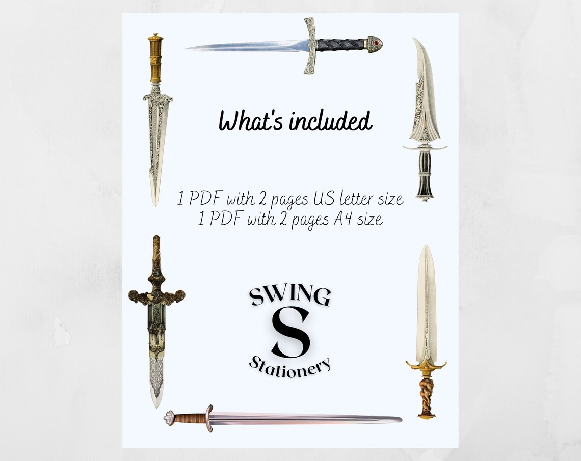 Knives Printable Writing Paper, Daggers Note Paper, Sword Stationery ...