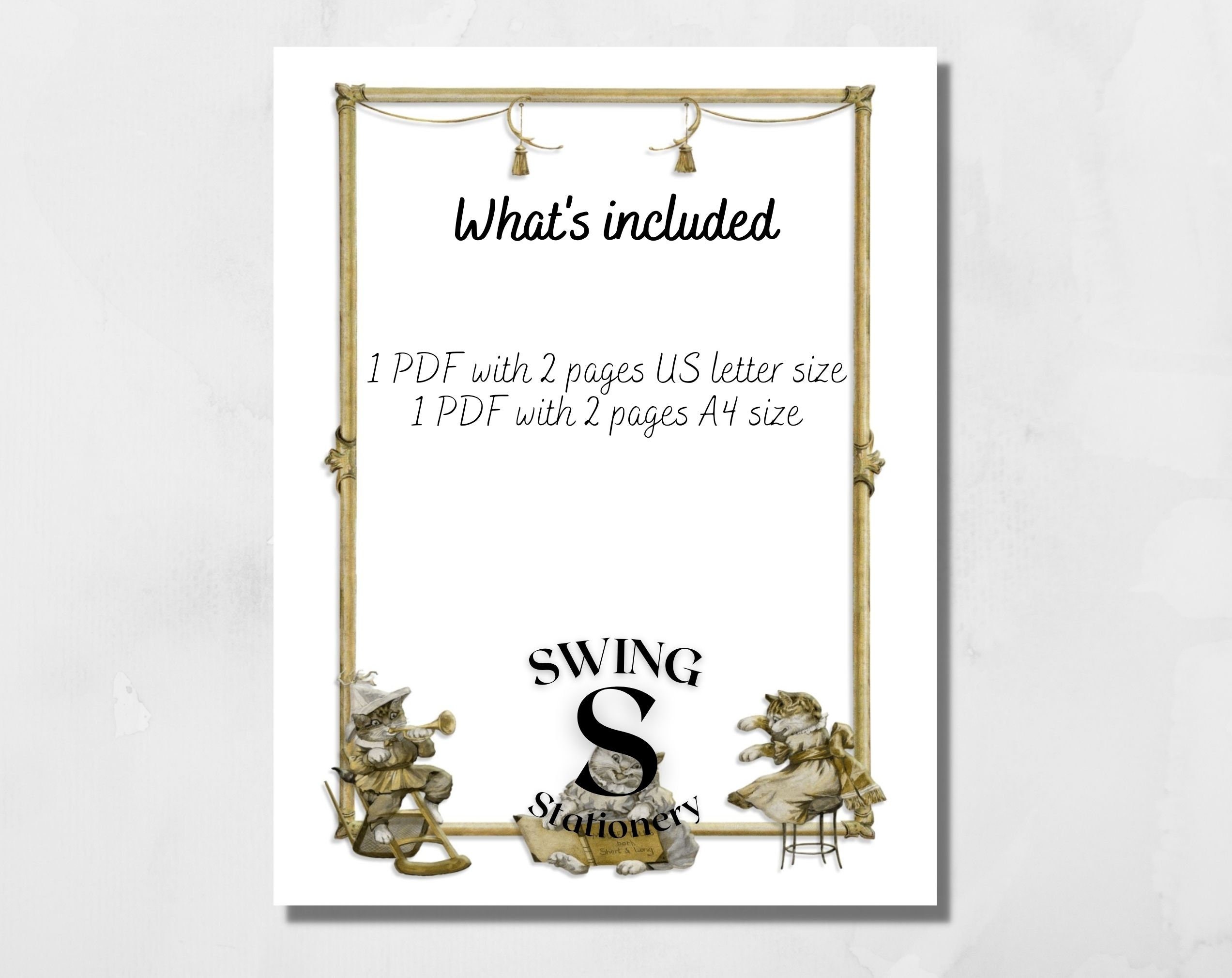 Cats Printable Writing Paper, Printable Vintage Cats, Downloadable Note ...
