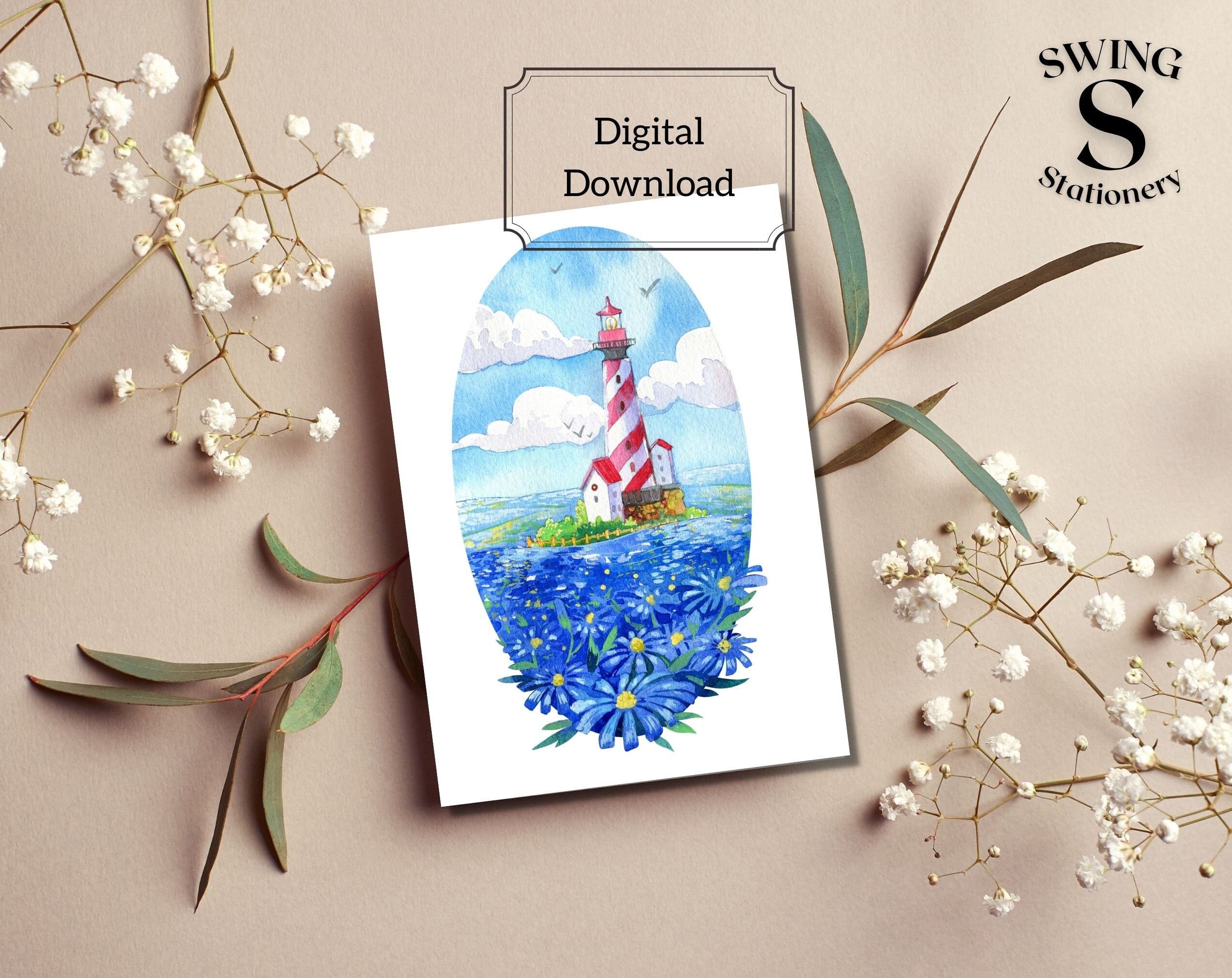 Printable Lighthouse Card, 4 Lighthouses Printable Cards, DIY ...