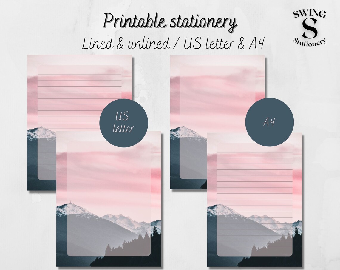 Mountain Printable Writing Paper Pastel Mountain Downloadable - Etsy