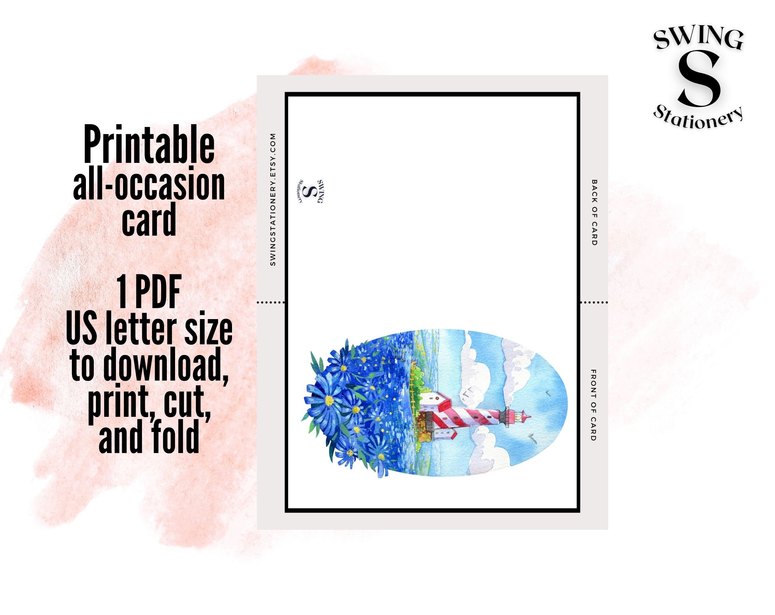 Printable Lighthouse Card, 4 Lighthouses Printable Cards, DIY ...