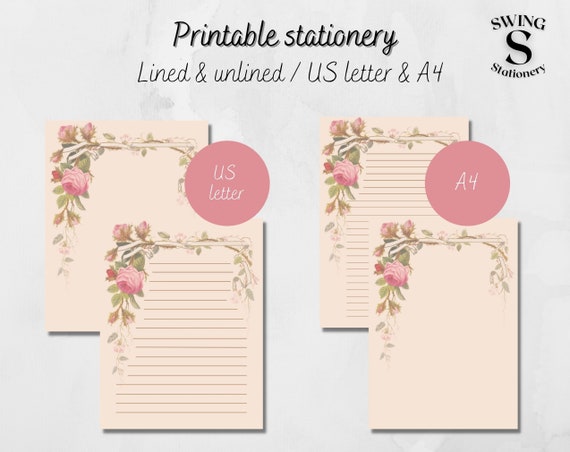Roses Printable Paper Printable Rose Stationery Pastel Rose | Etsy
