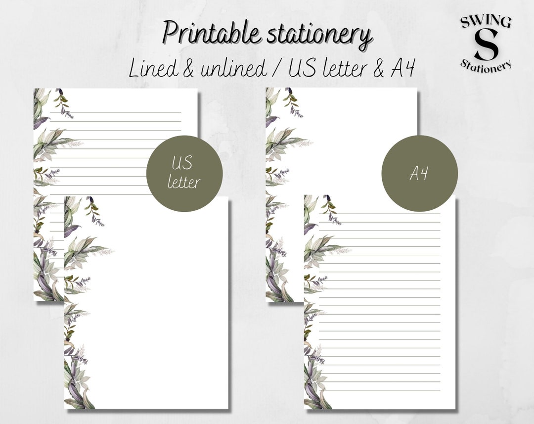 Elegant Leaves Printable Writing Paper, Left Border Paper, Spring ...