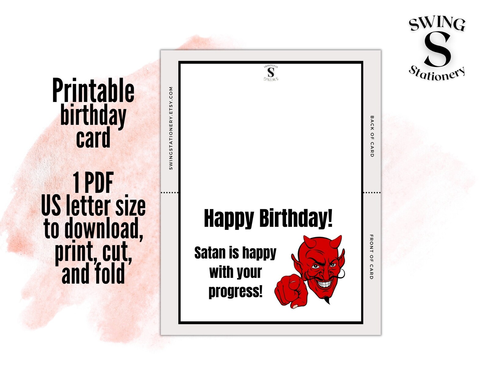 Printable Funny Birthday Card, Satan is Happy With Your Progress ...