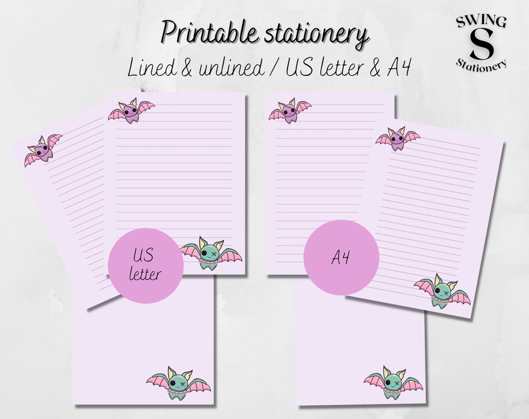 Bat Stationery, Cute Bat Note Paper, Kawaii Bat Stationery, Bat ...