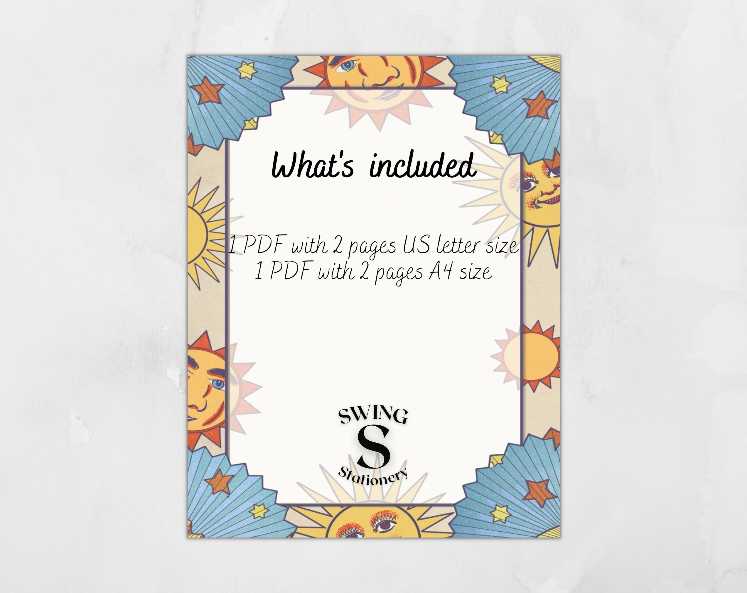 Celestial Printable Writing Paper, Printable Sun and Moon, Downloadable ...