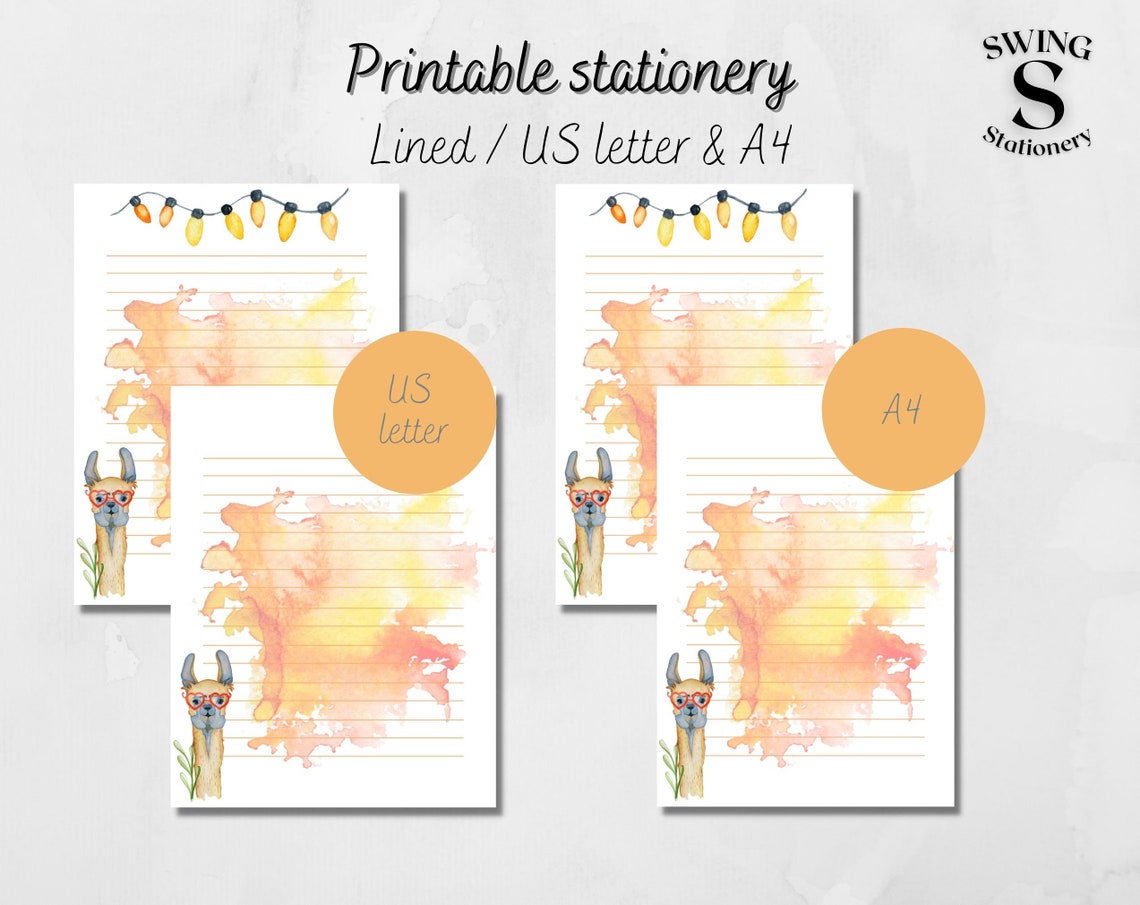 Llama Printable Writing Paper Downloadable Alpaca Note Paper - Etsy