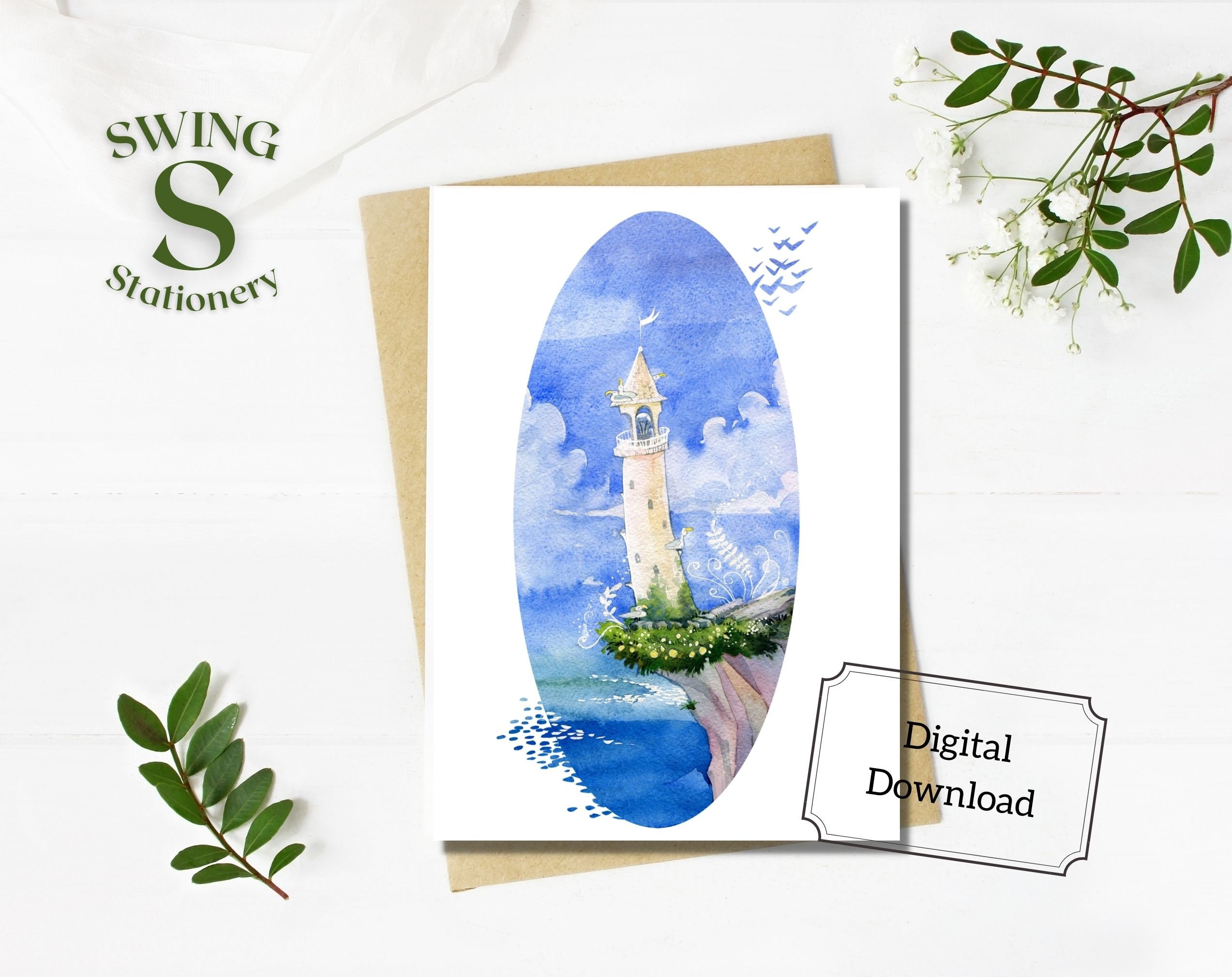 Printable Lighthouse Card, 4 Lighthouses Printable Cards, DIY ...