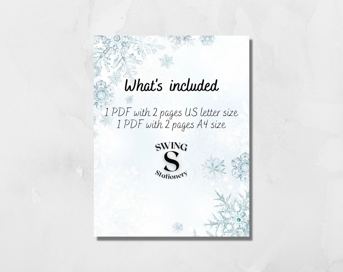 Snowflake Printable Writing Paper, Downloadable Note Paper, Winter ...
