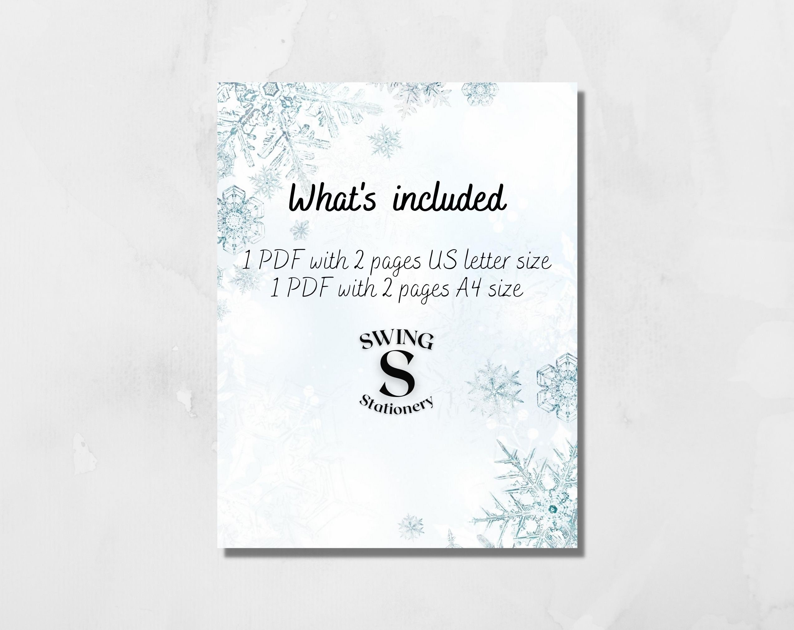 Snowflake Printable Writing Paper, Downloadable Note Paper, Winter ...