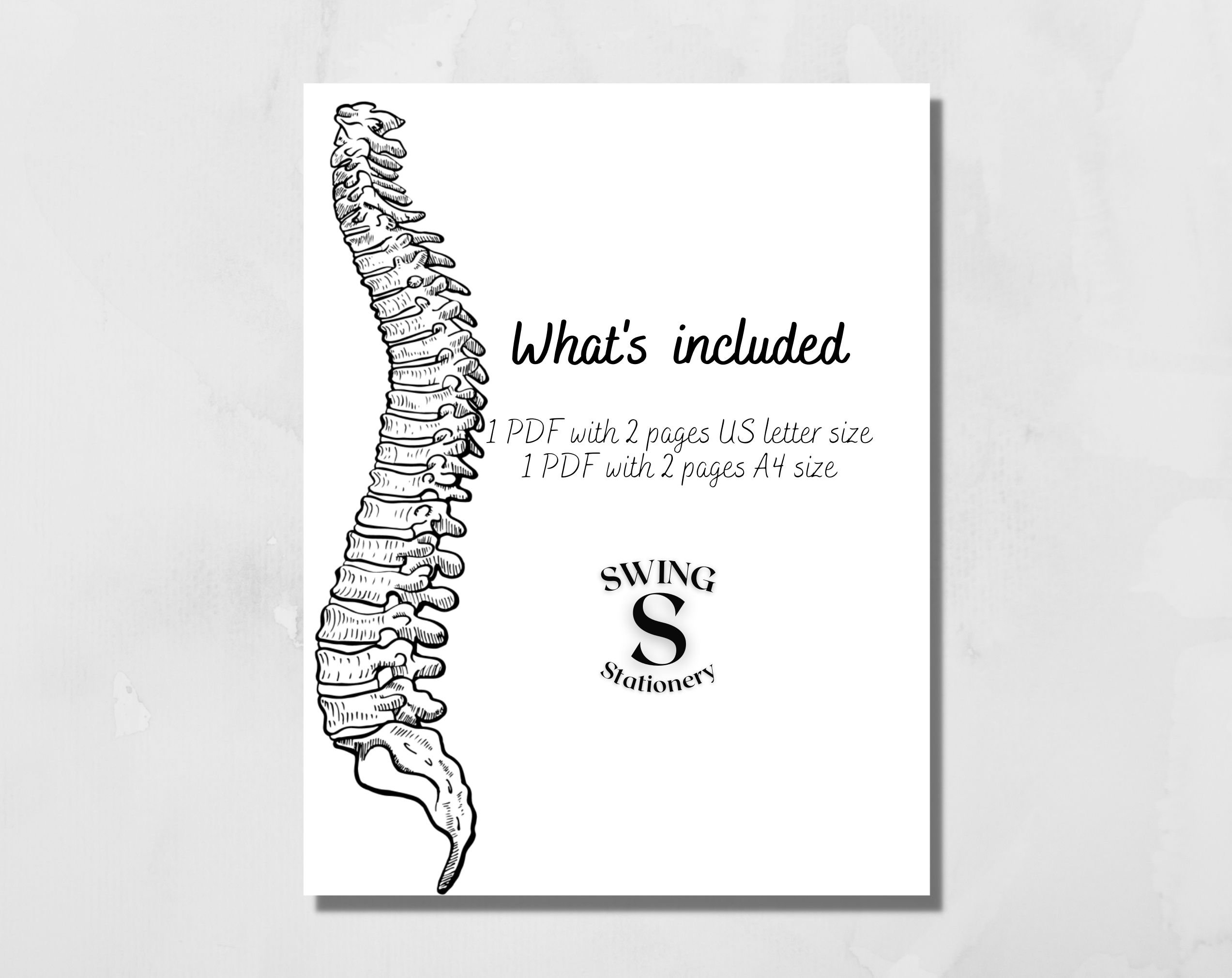 Spine Printable Writing Paper, Monochrome Design Paper, Backbone ...